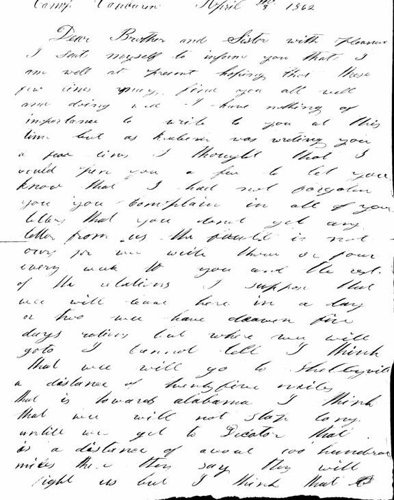 Samuel Slavens Civil War Letter.